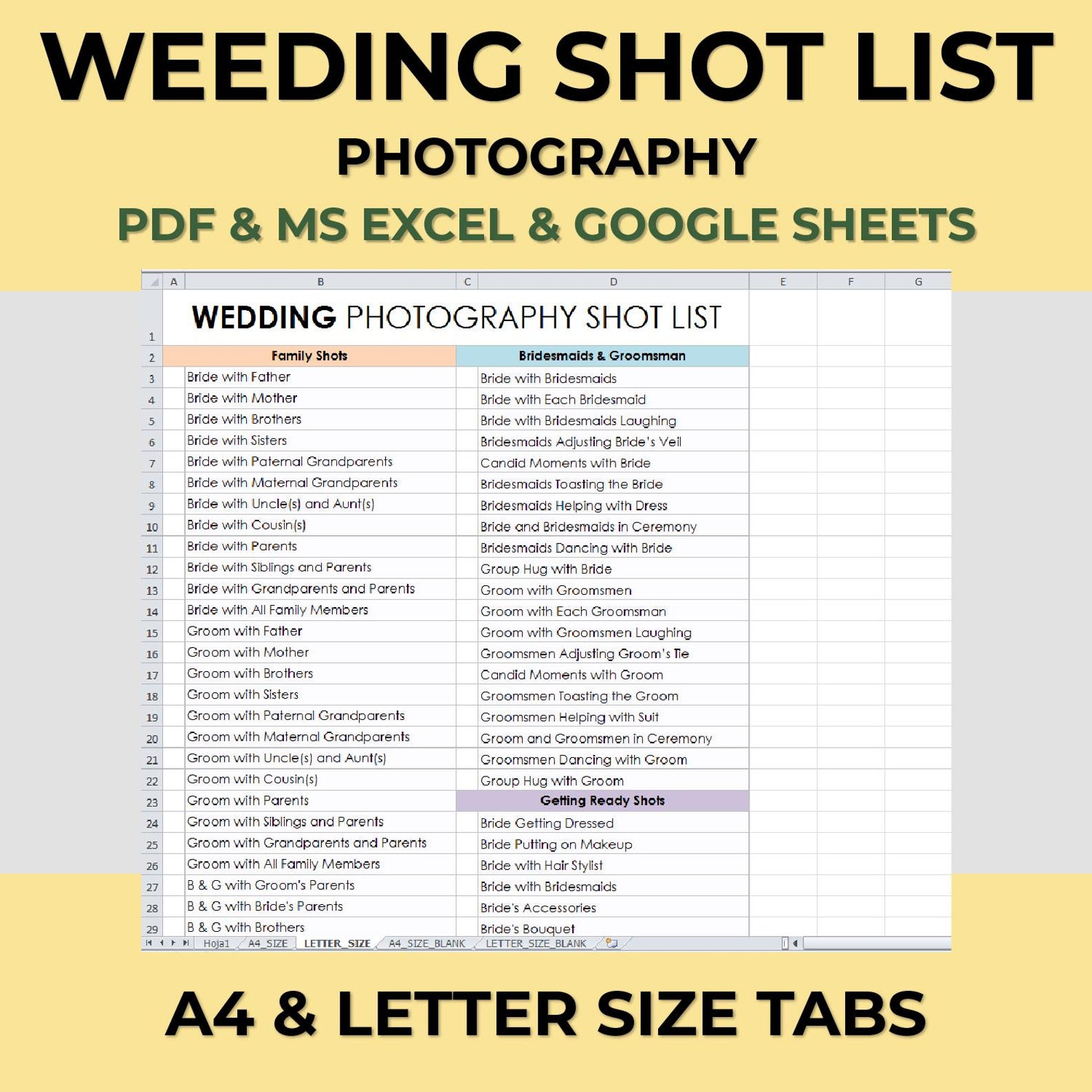 Wedding Photography Shot List Template. Photography Shot List for ...
