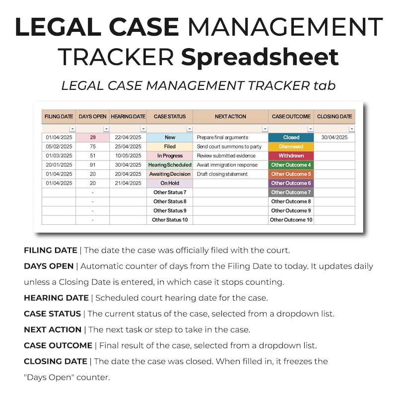 Legal Case Tracker Sheets - Etsy