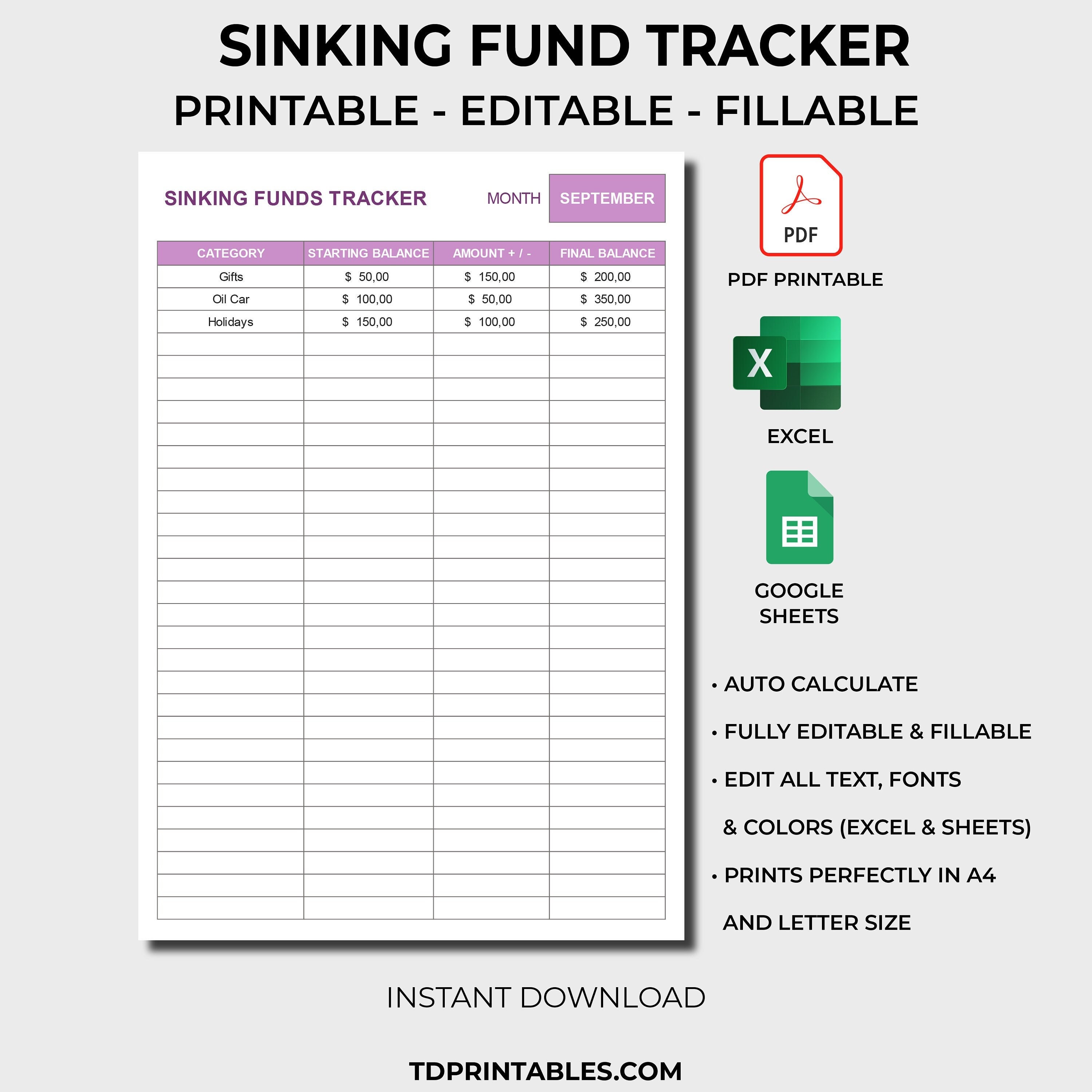 Sinking Fund Tracker Printable, Sinking Funds Template, PDF Printable ...