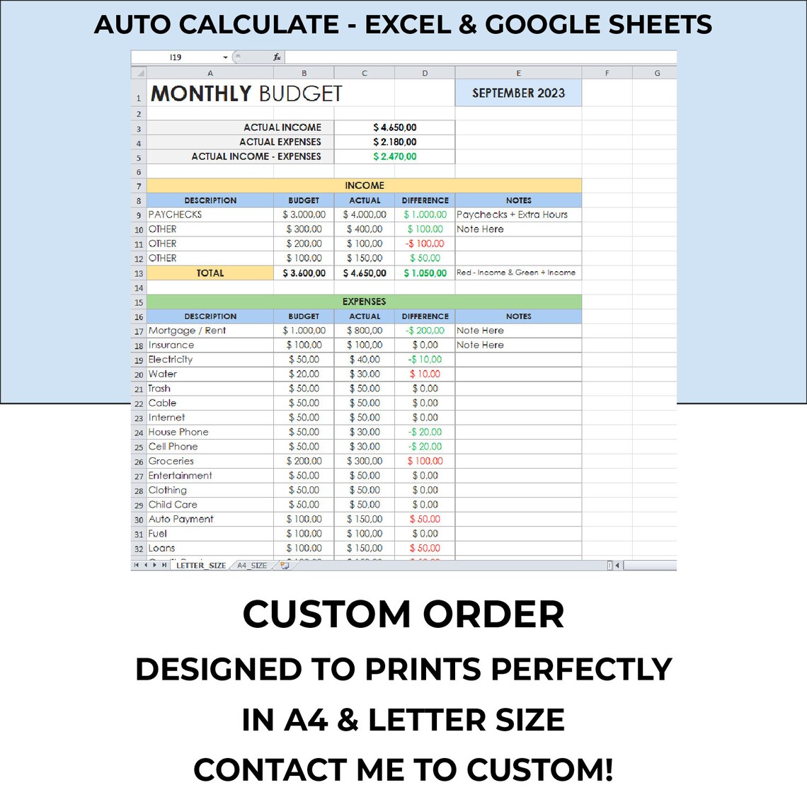 Simple Monthly Budget Editable. Income Expenses Savings Spreadsheet ...