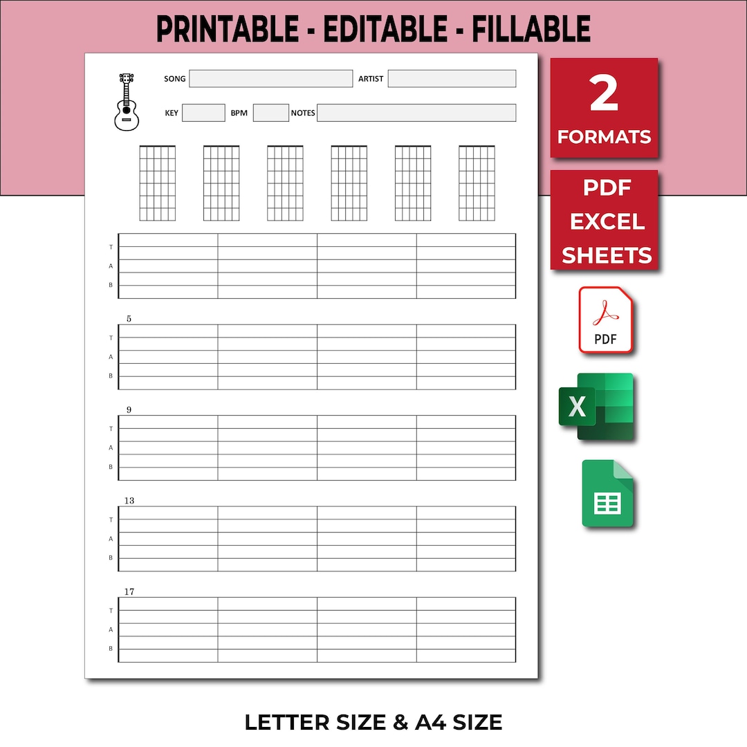 Guitar Blank Tabs & Chords Chart. Blank Sheet Music Guitar Chord Chart ...