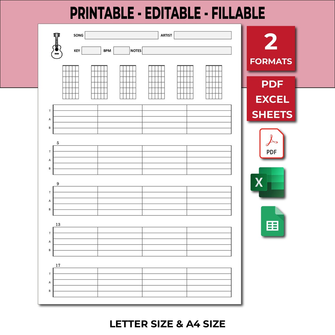Guitar Blank Tabs & Chords Chart. Blank Sheet Music Guitar Chord Chart ...