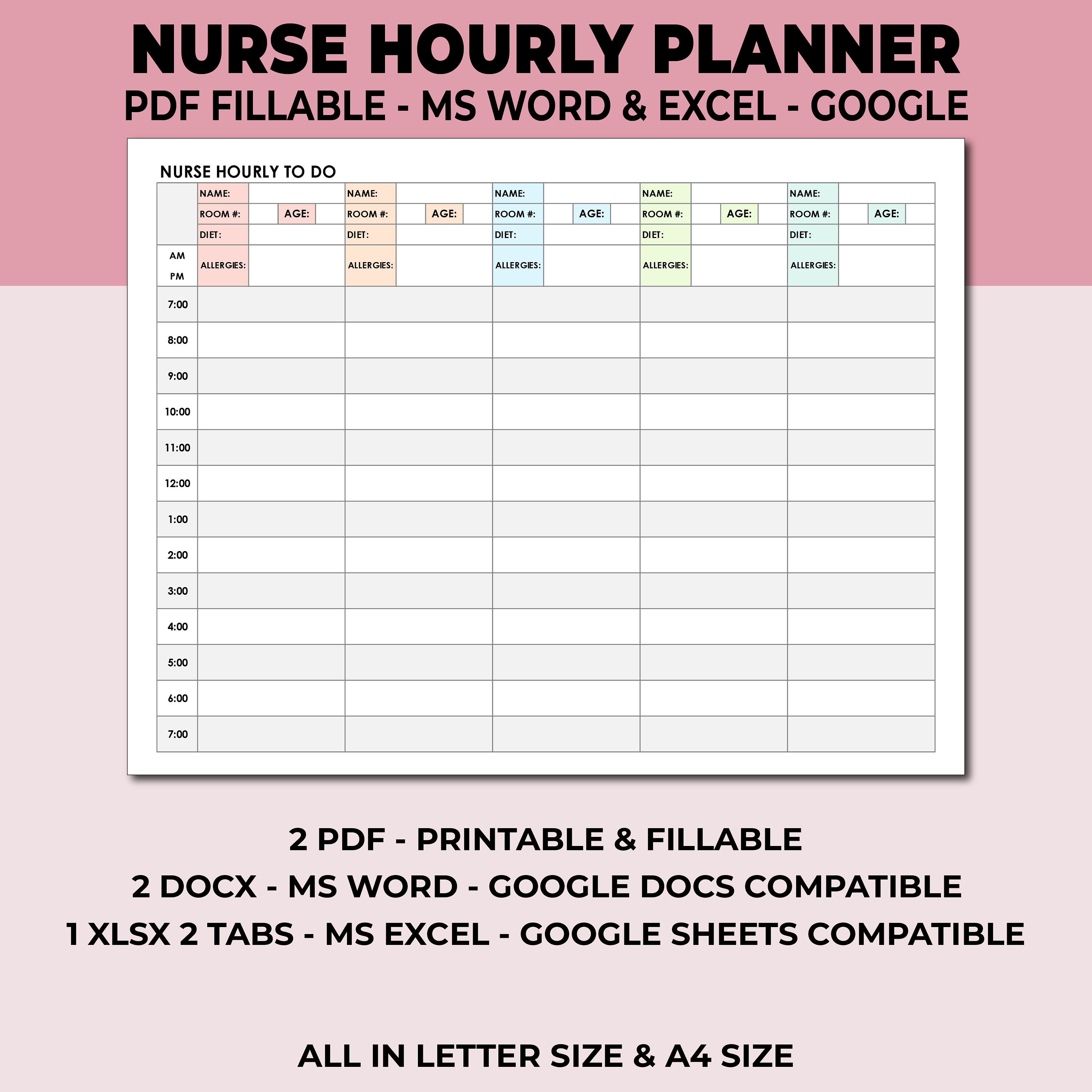 Nursing Task List: Daily Nurse Planner, Patient Care Sheet, Shift ...