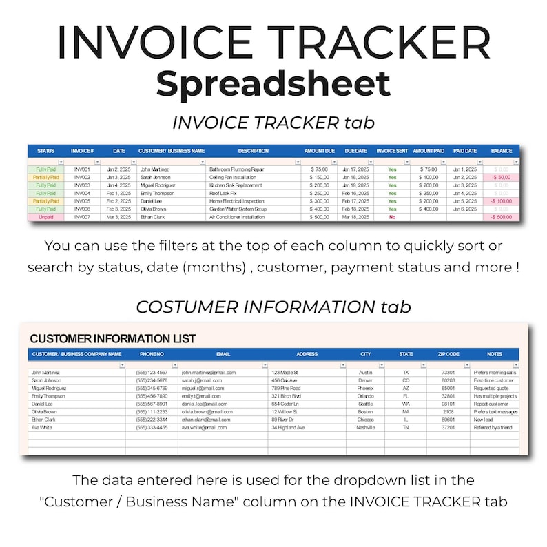 Invoice & Payment Tracker Spreadsheet, Excel Invoice Tracker Template ...