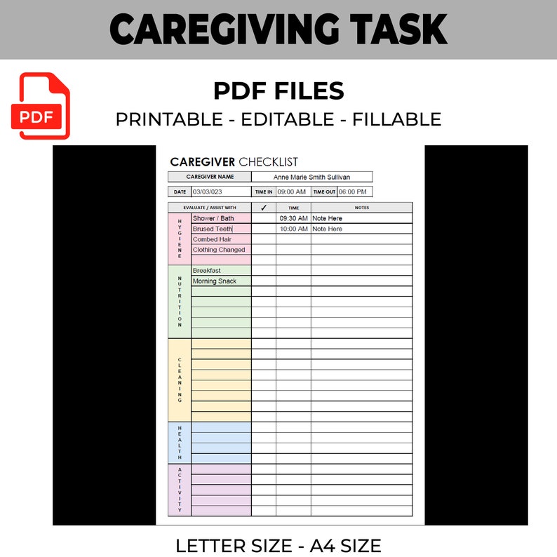Caregiver Daily Tasks Log. Caregiver Time Worked. Elderly Care ...