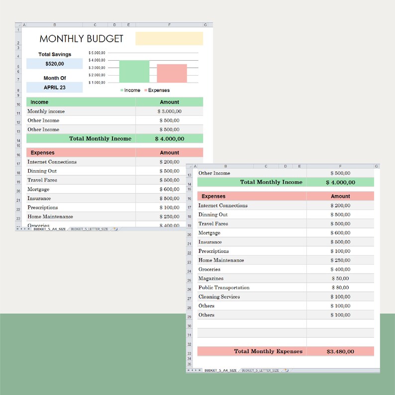 Monthly Excel Budget Template. Expense Tracking Spreadsheet for Excel ...