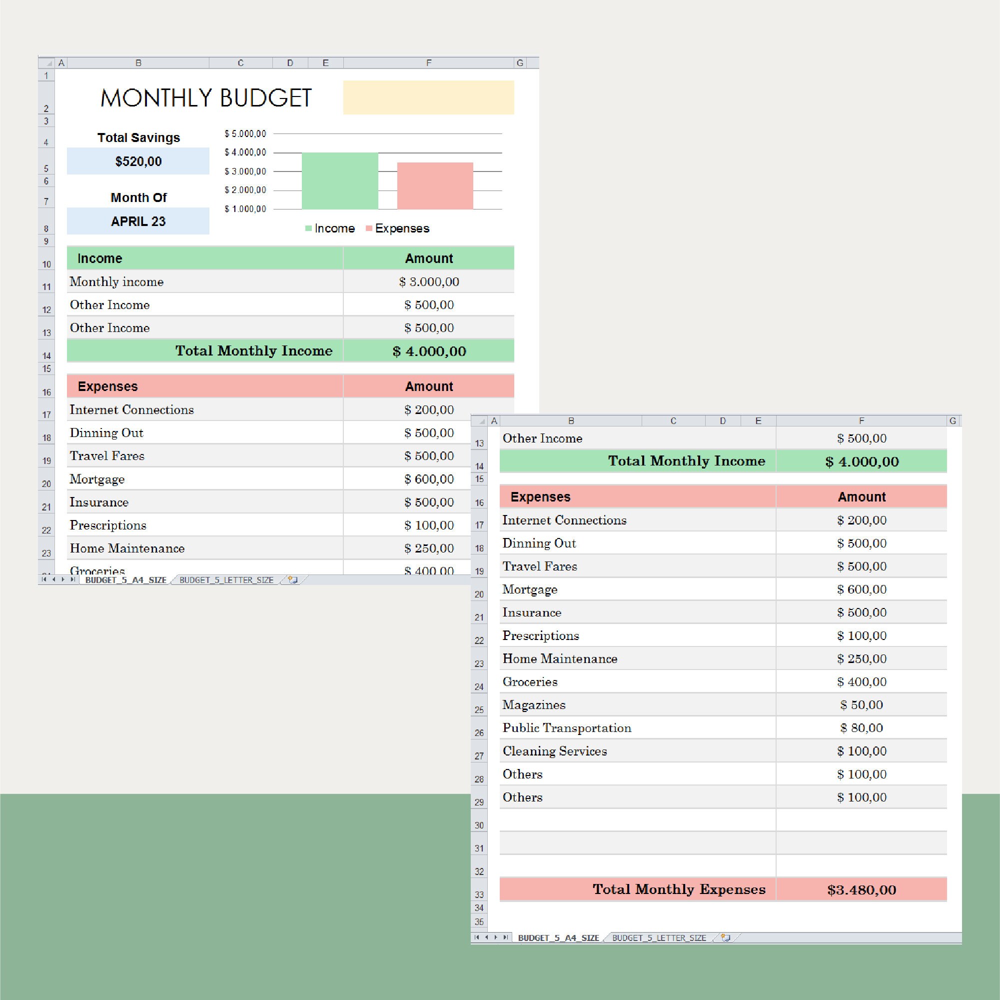 Monthly Excel Budget Template. Expense Tracking Spreadsheet for Excel ...
