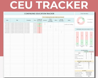 CEU Tracker Template Printable Pdf, Continuing Education Tracker Template, CEU Log, Social Work ...