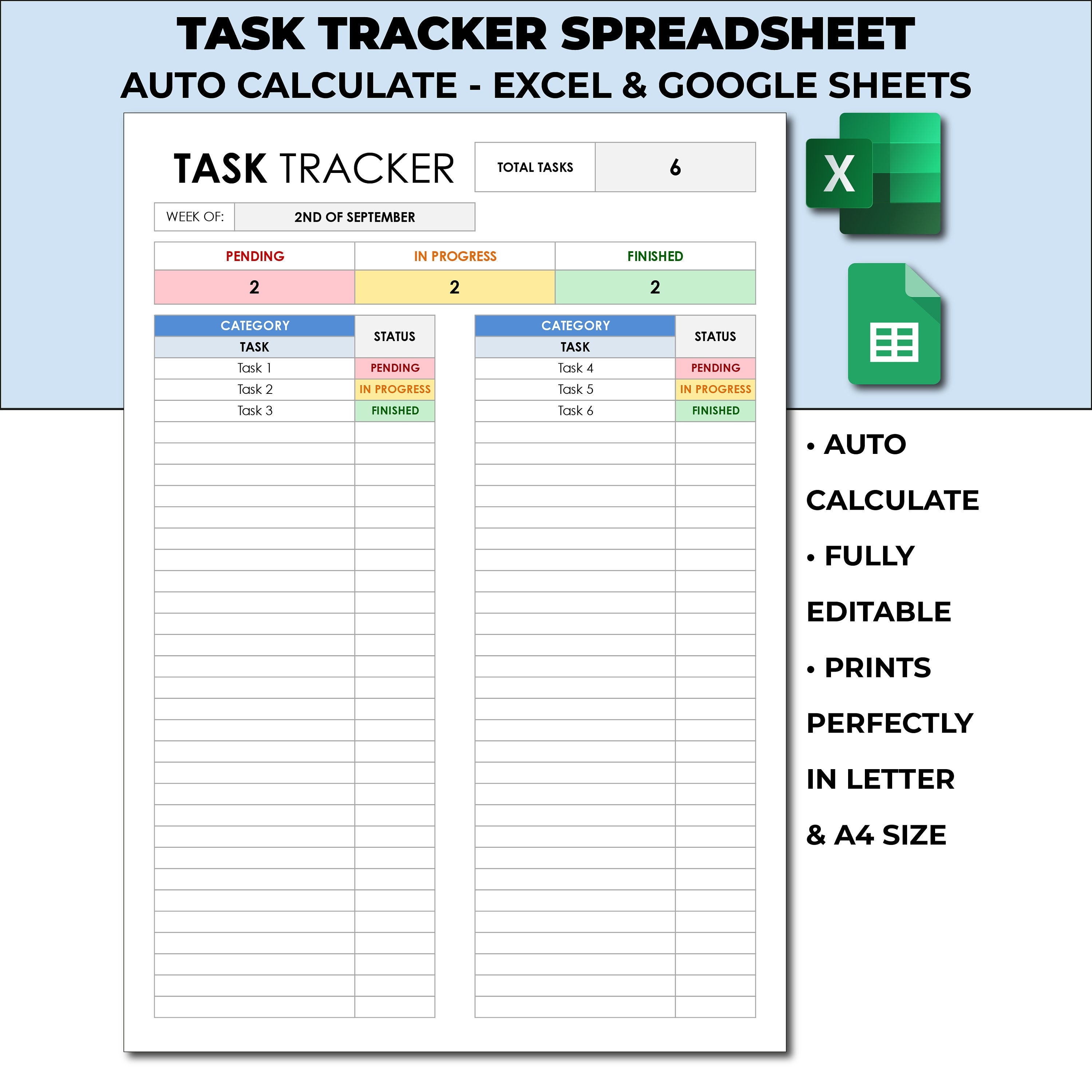 Task Checklist Tracker Spreadsheet Template. Work Tracker in Excel ...