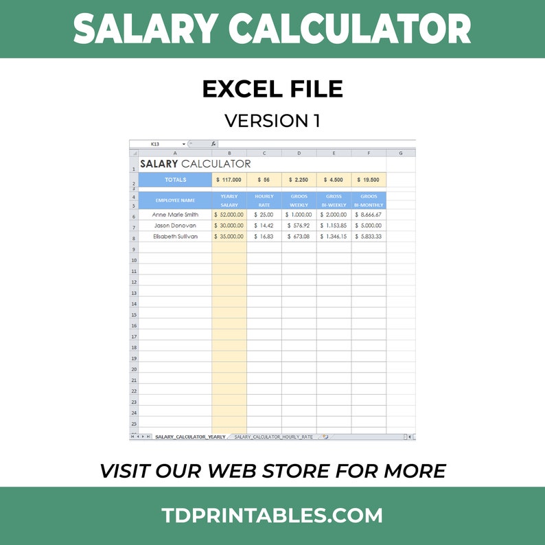 Salary Calculation Template: Excel & Google Sheets. Employee ...