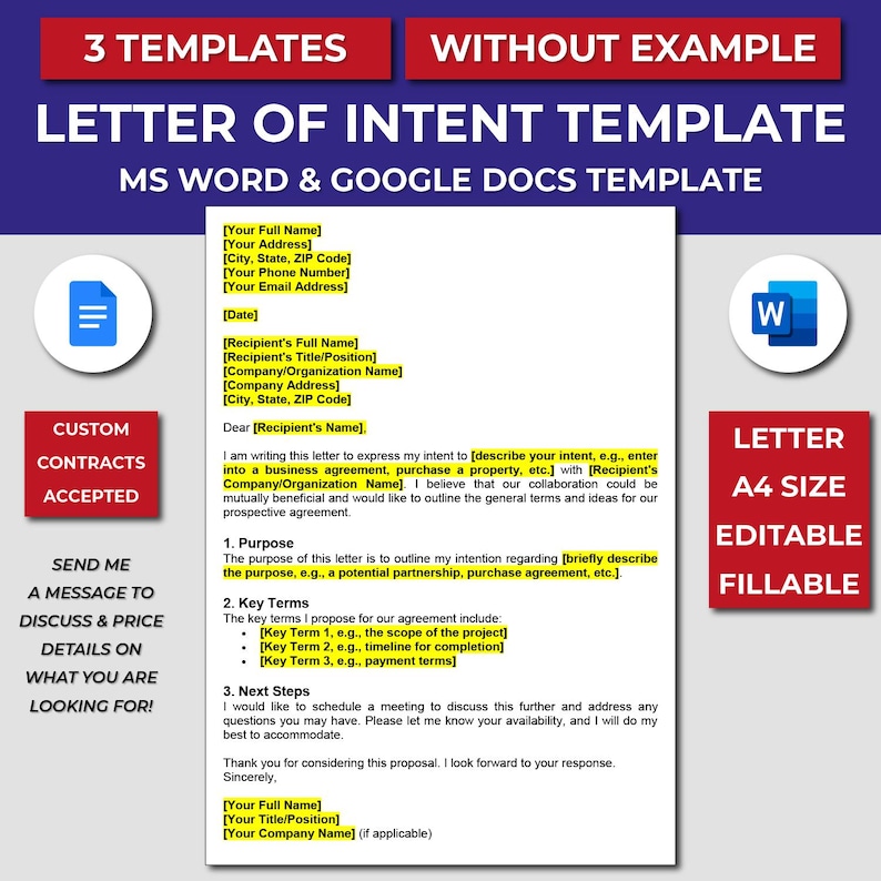 Letter of Intent Template. Letter Intent to Contract. Statement of ...