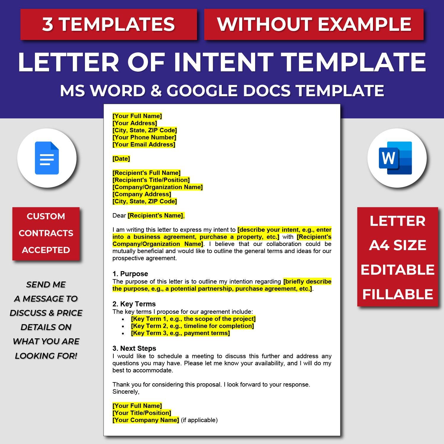 Letter of Intent Template. Letter Intent to Contract. Statement of ...