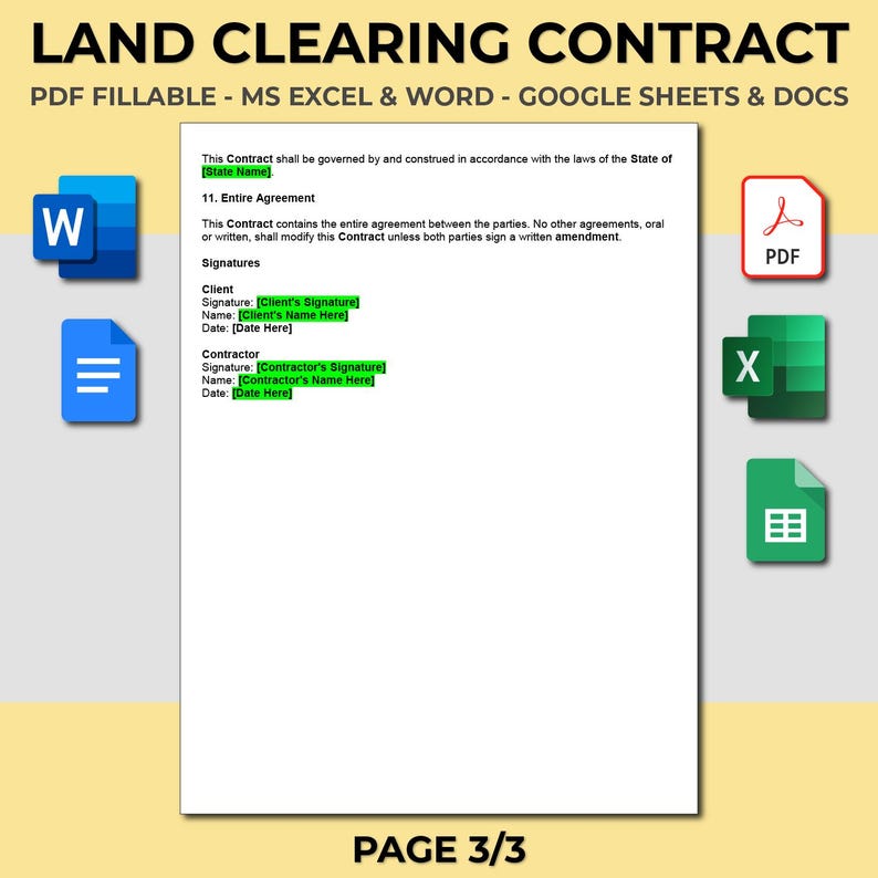 Land Clearing Contract Template. Editable & Fillable Professional ...