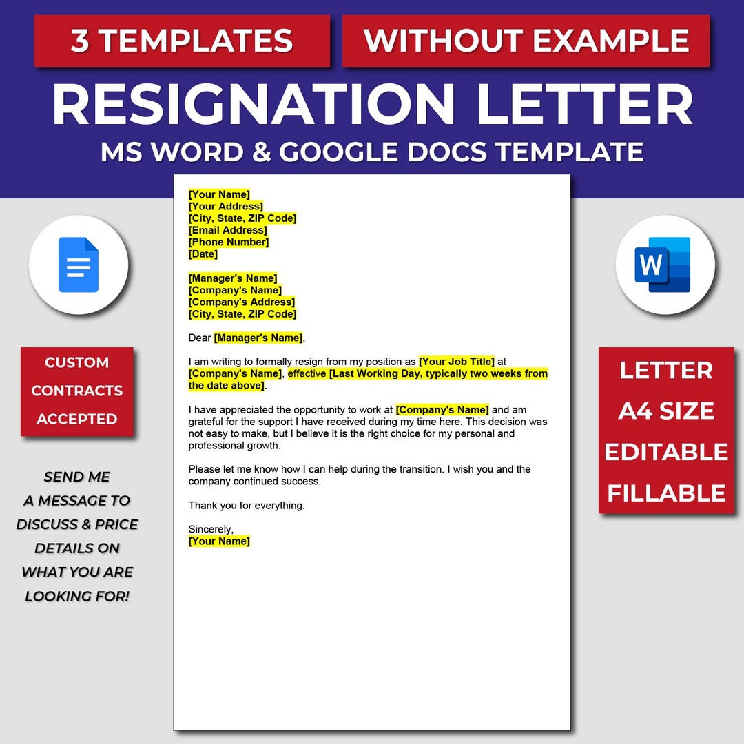 Resignation Letter Sample. Formal Resignation Letter Template. Simple ...