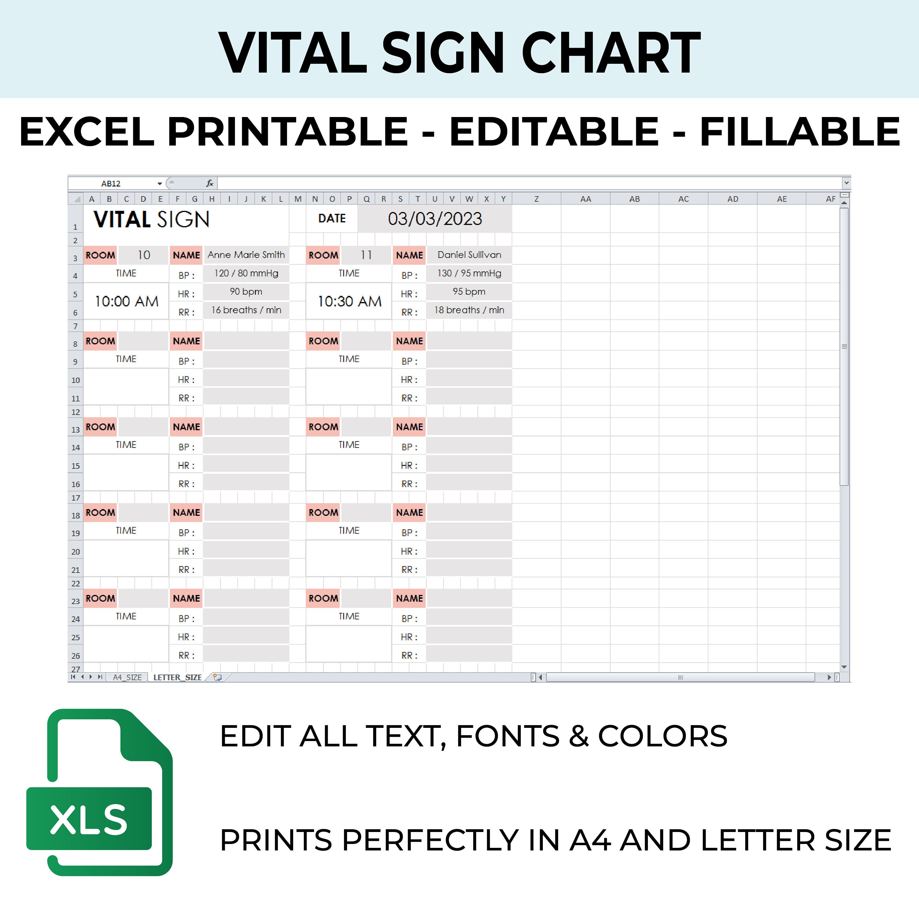 Editable Printable Vital Sign Chart, Vital Sign Log,vital Sign Tracker ...