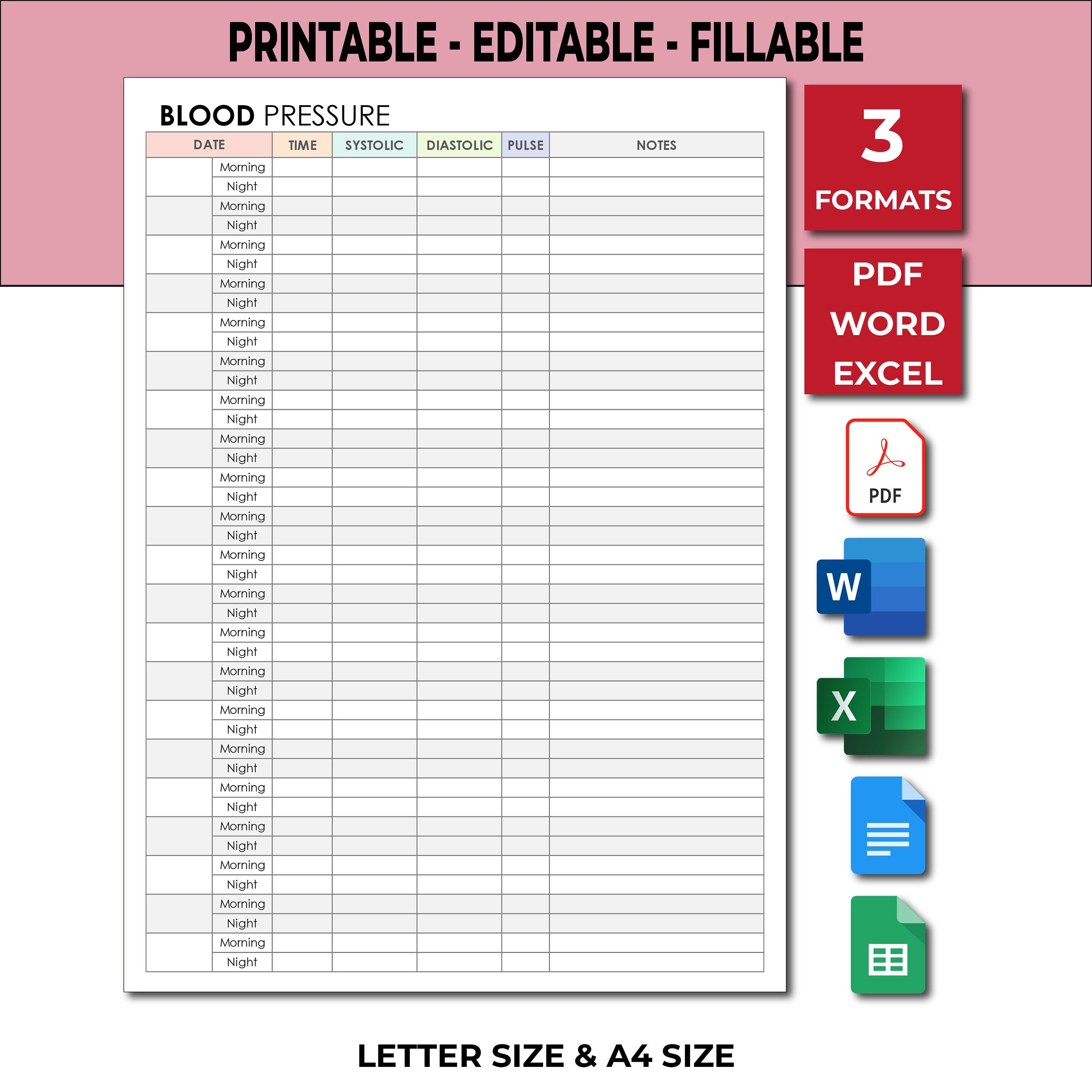 Blood Pressure Medical Health Tracker Chart Template. Blood Pressure ...