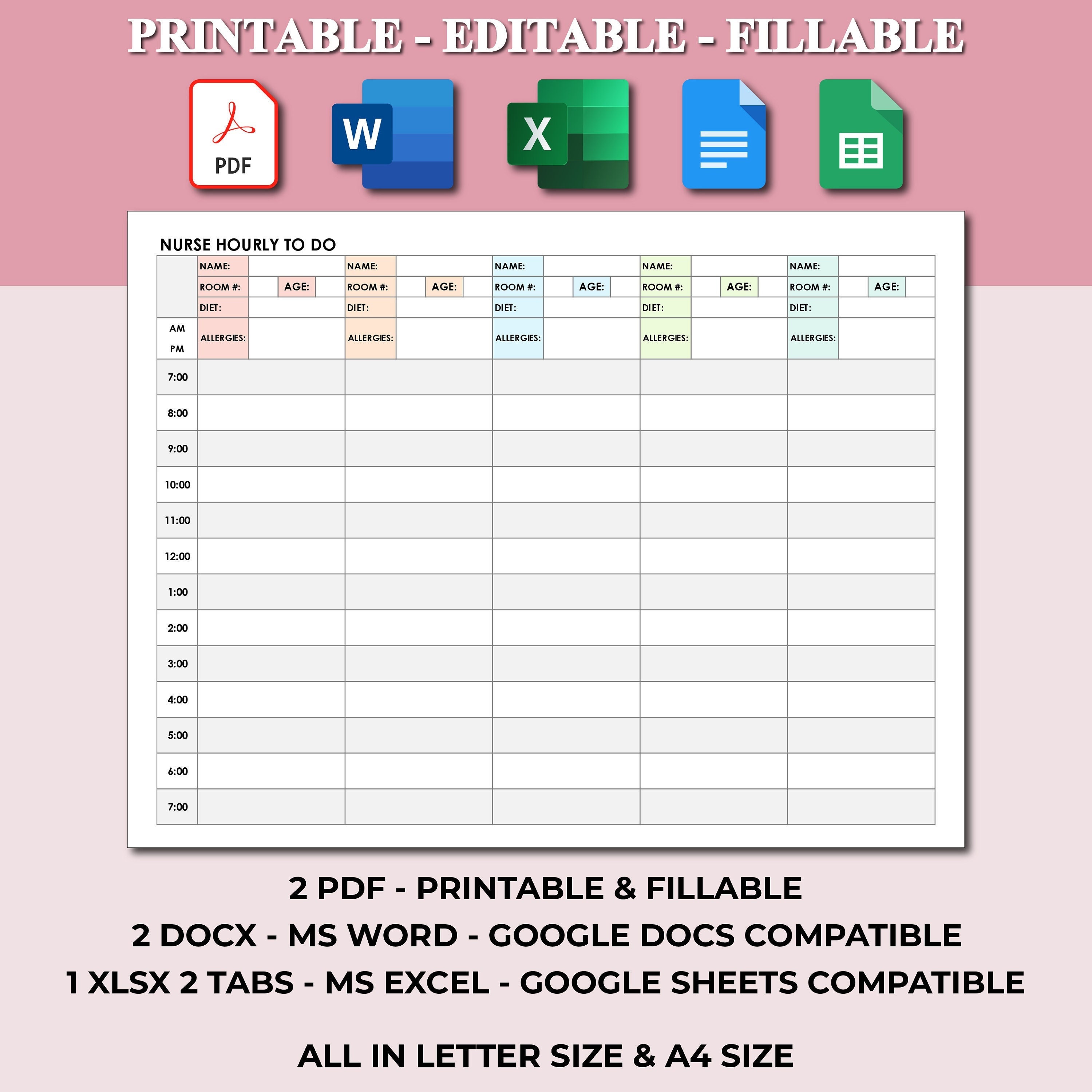 Nursing Task List: Daily Nurse Planner, Patient Care Sheet, Shift ...
