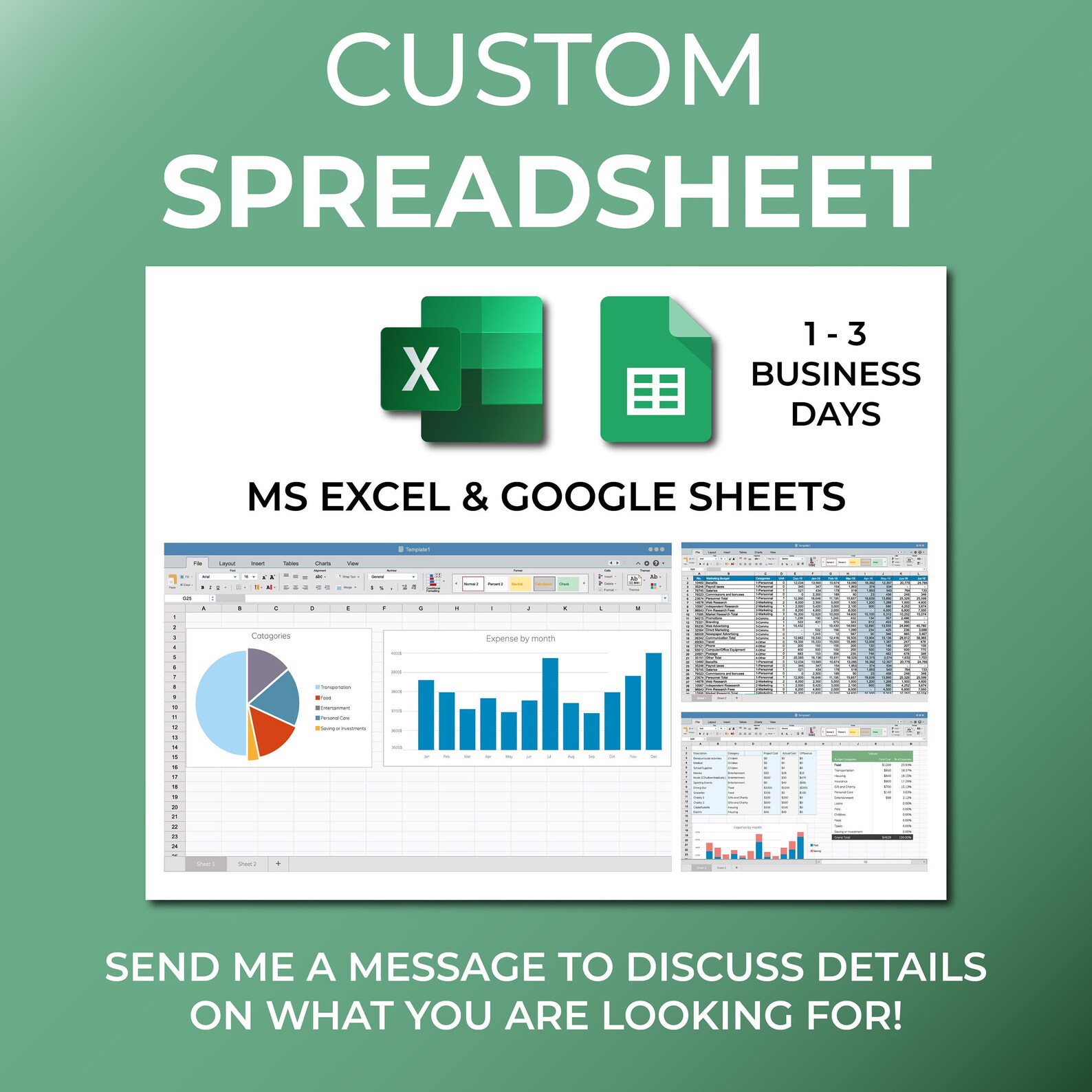 Custom Made Excel & Google Sheets Spreadsheet. Made to Order Personal ...