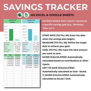 Savings Tracker Spreadsheet Excel & Google Sheets, Budget Planner, Savings Spreadsheet, Sinking ...