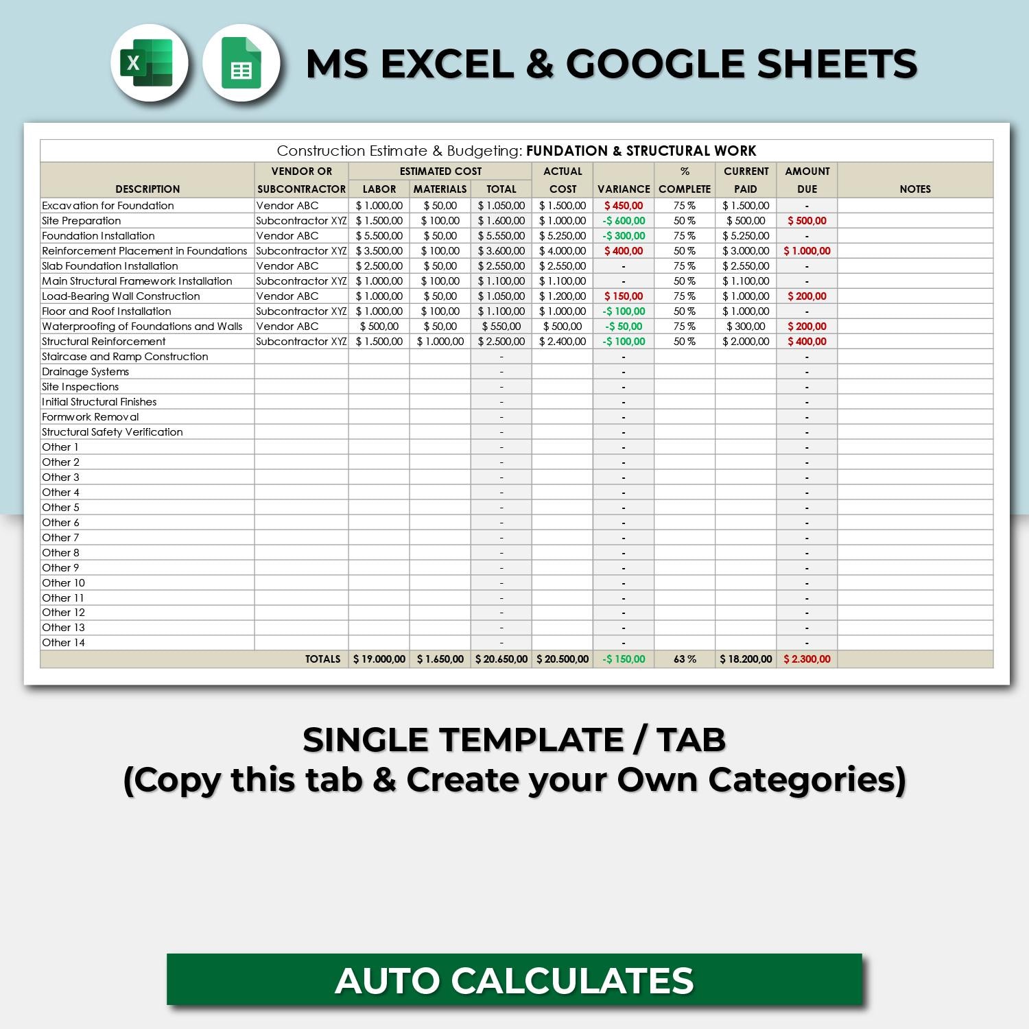 Building Budget and Estimate Worksheet. Building Cost Tracker Template ...