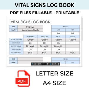 Editable Printable Vital Signs Log, Vital Sign Sheet, Vital Signs ...