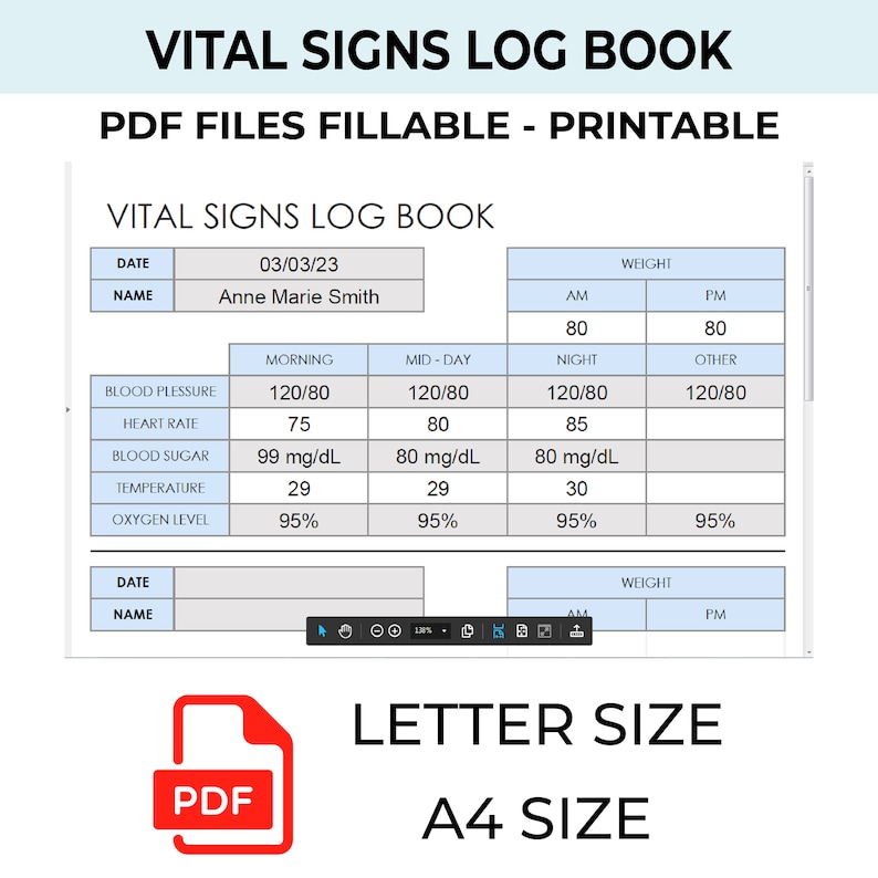 Editable Printable Vital Signs Log, Vital Sign Sheet, Vital Signs ...