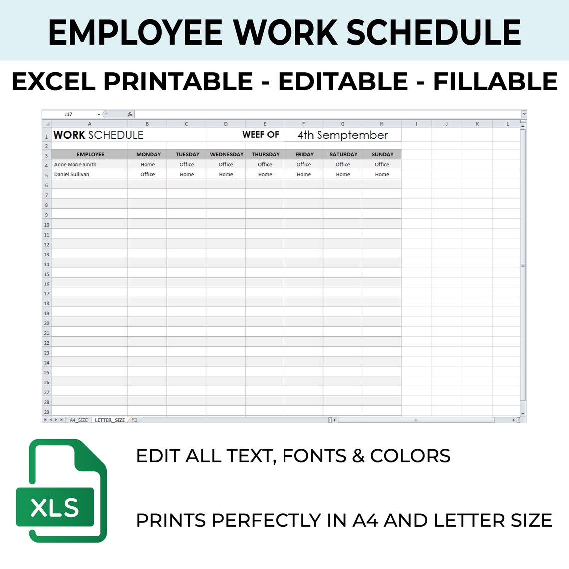 Editable Employee Work Schedule,work Schedule Template,employee Work ...