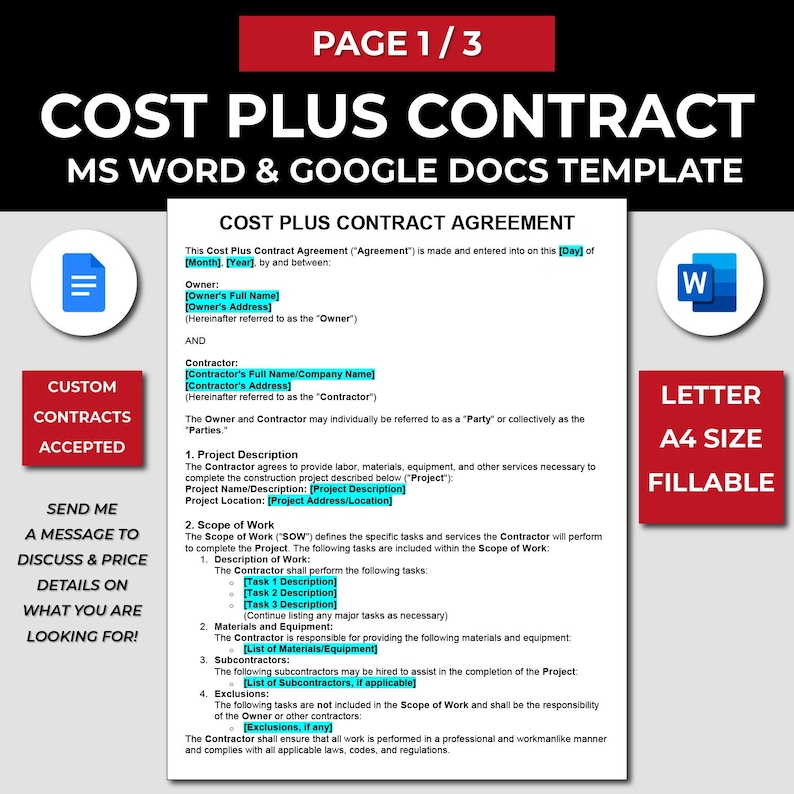 Cost Plus Contract Template. Project Collaboration Agreement. Editable ...