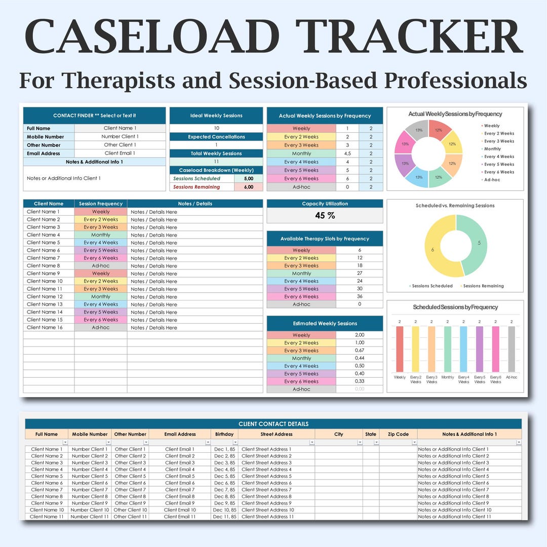 Therapist Sessions Log & Tracker Template, Psychotherapy Schedule ...