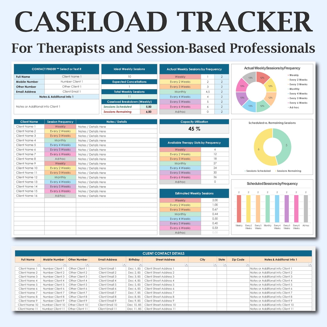 Therapist Sessions Log & Tracker Template, Psychotherapy Schedule ...