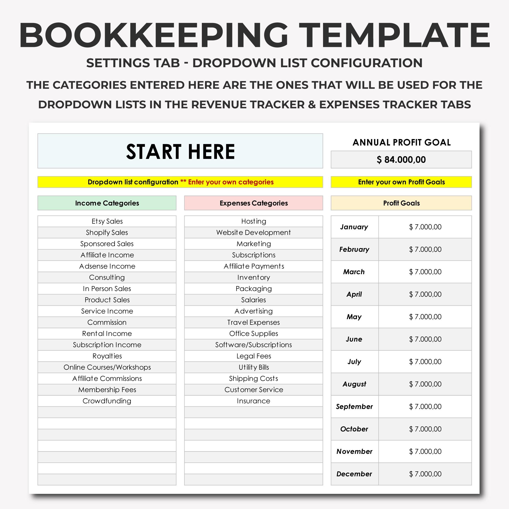 Small Business Bookkeeping Template, Business Bookkeeping Spreadsheet ...
