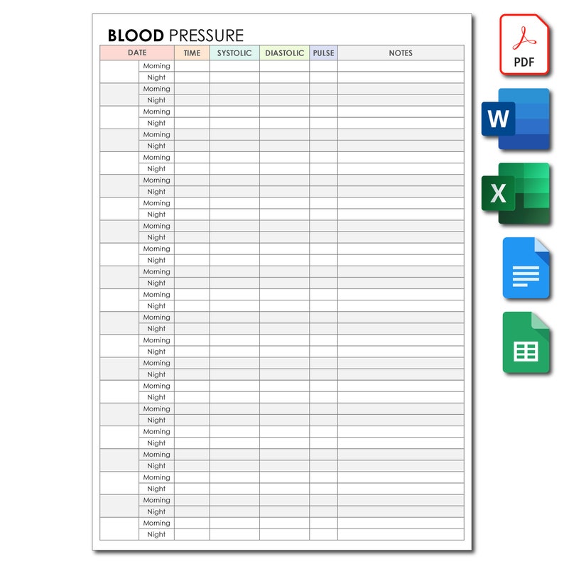 Blood Pressure Medical Health Tracker Chart Template. Blood Pressure ...