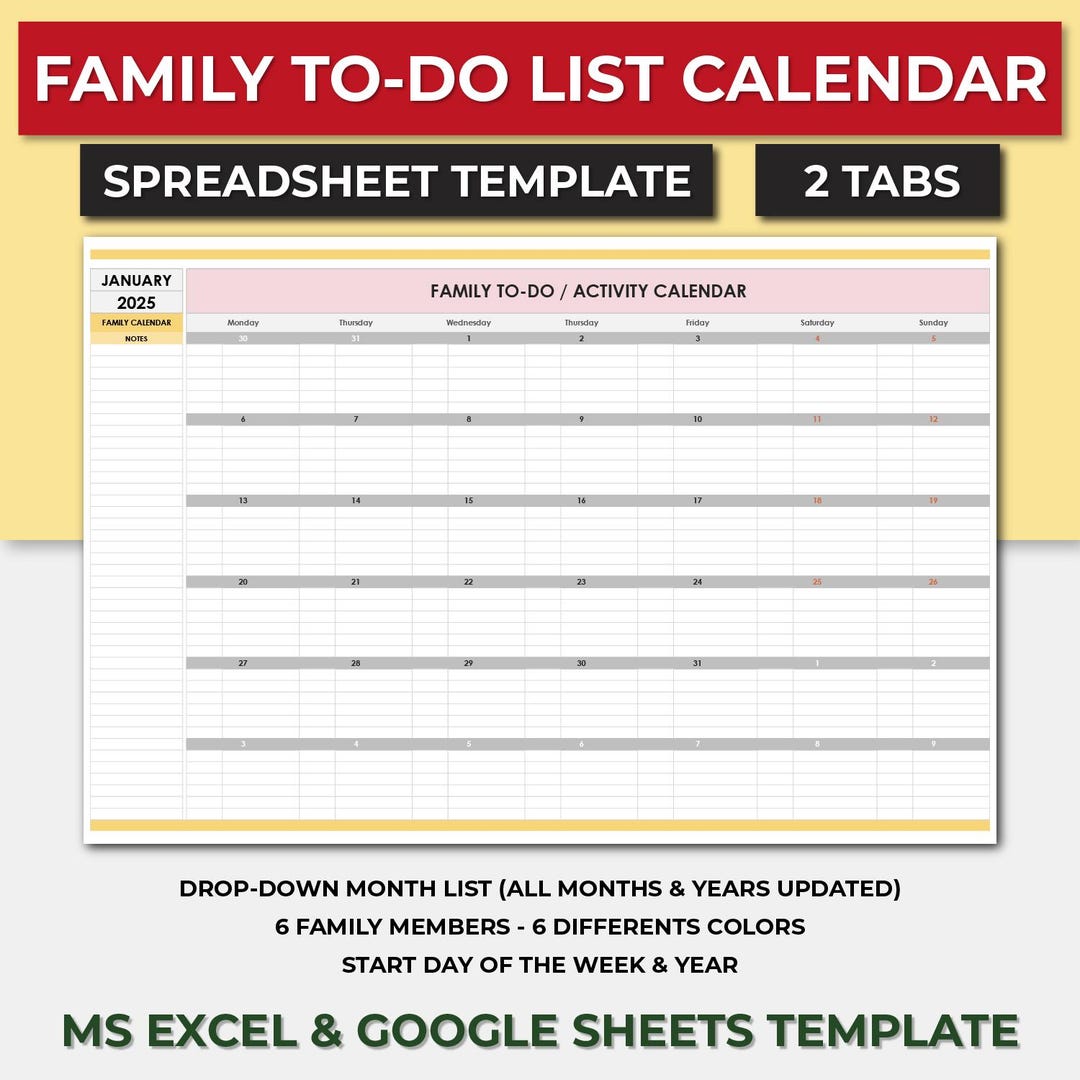 Family Task Planner Template. Household Chore Tracker. Weekly Family ...