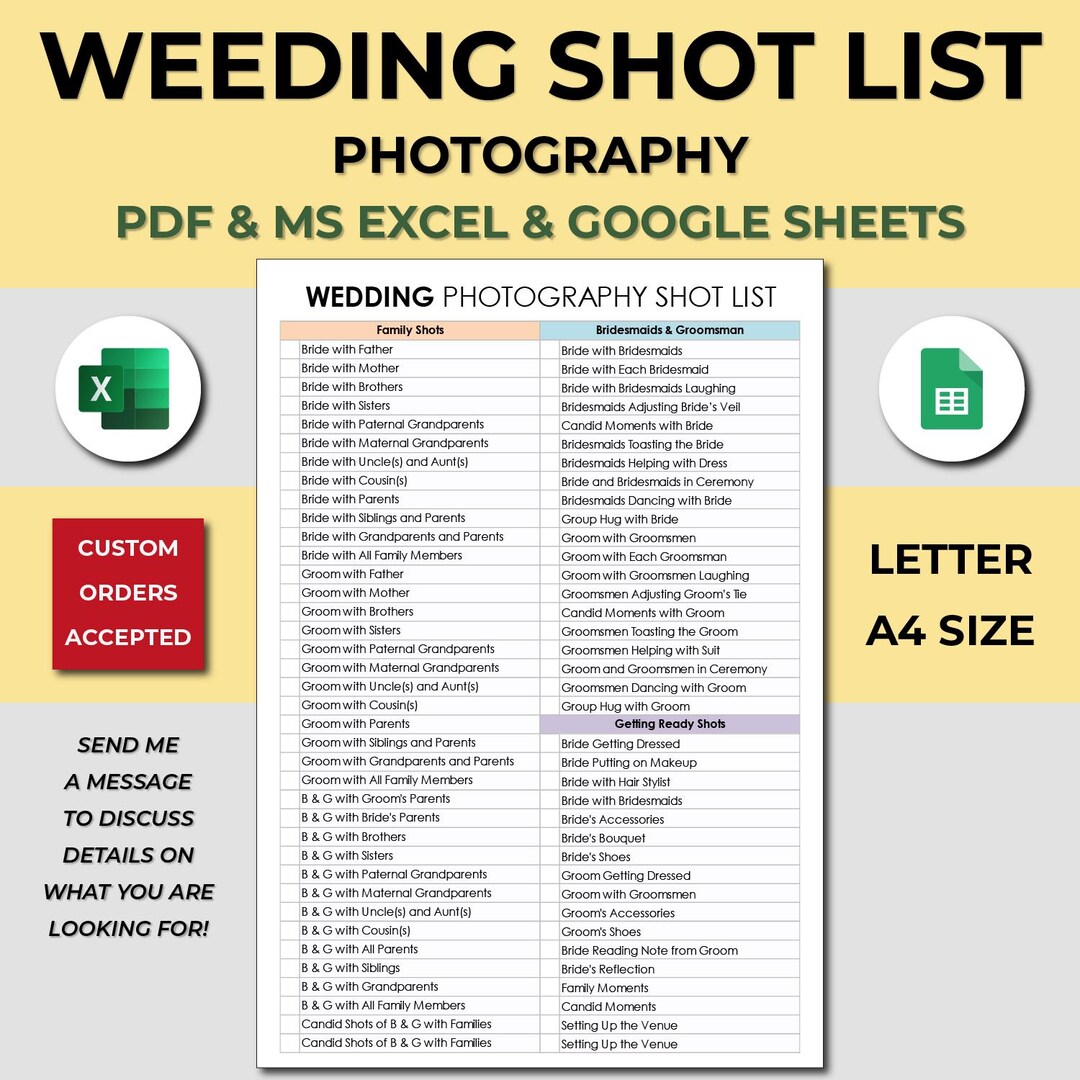 Wedding Photography Shot List Template. Photography Shot List for ...