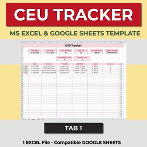 Continuing Education Spreadsheet. Excel & Google Sheets. CEU Tracker ...