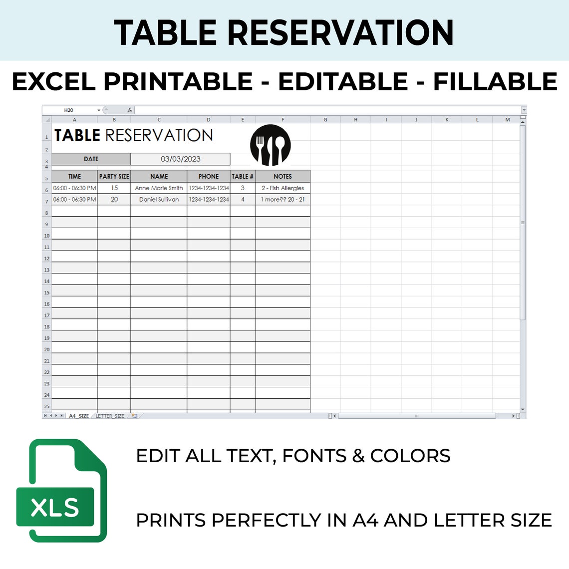 Printable Reservation Form, Restaurant Reservation Sheet, Printable ...
