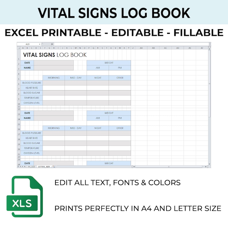Editable Printable Vital Signs Log, Vital Sign Sheet, Vital Signs ...