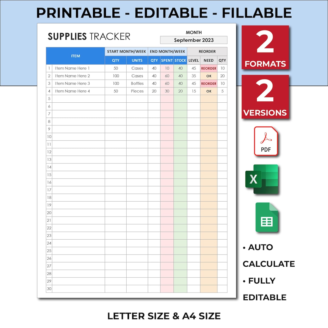 Supplies & Inventory Tracking Spreadsheet Template. Stock Tracking ...