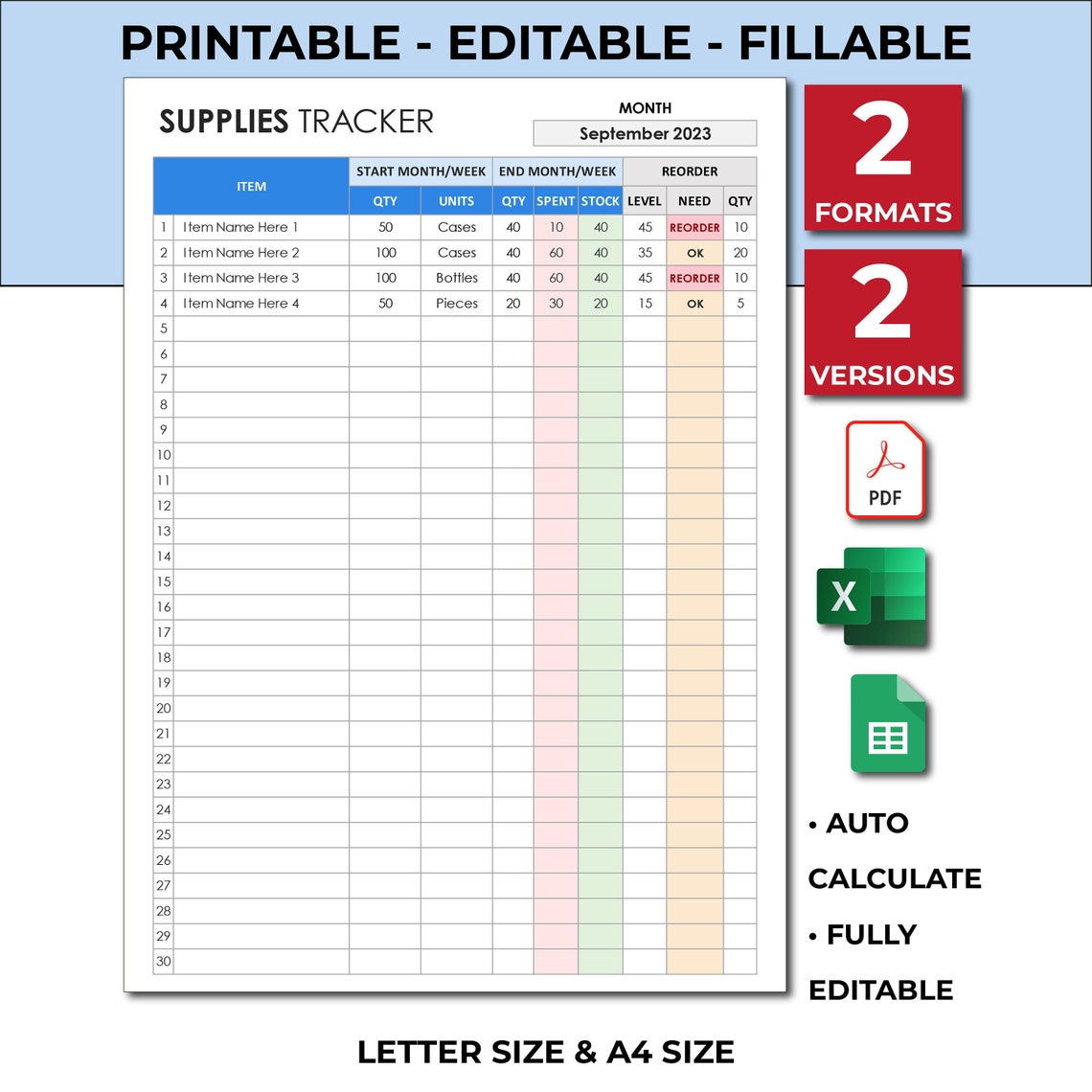Supplies & Inventory Tracking Spreadsheet Template. Stock Tracking ...