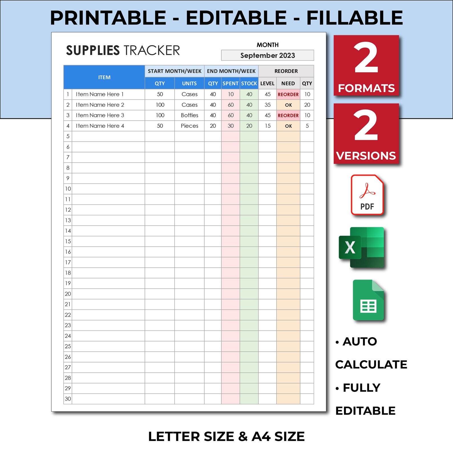 Supplies & Inventory Tracking Spreadsheet Template. Stock Tracking ...