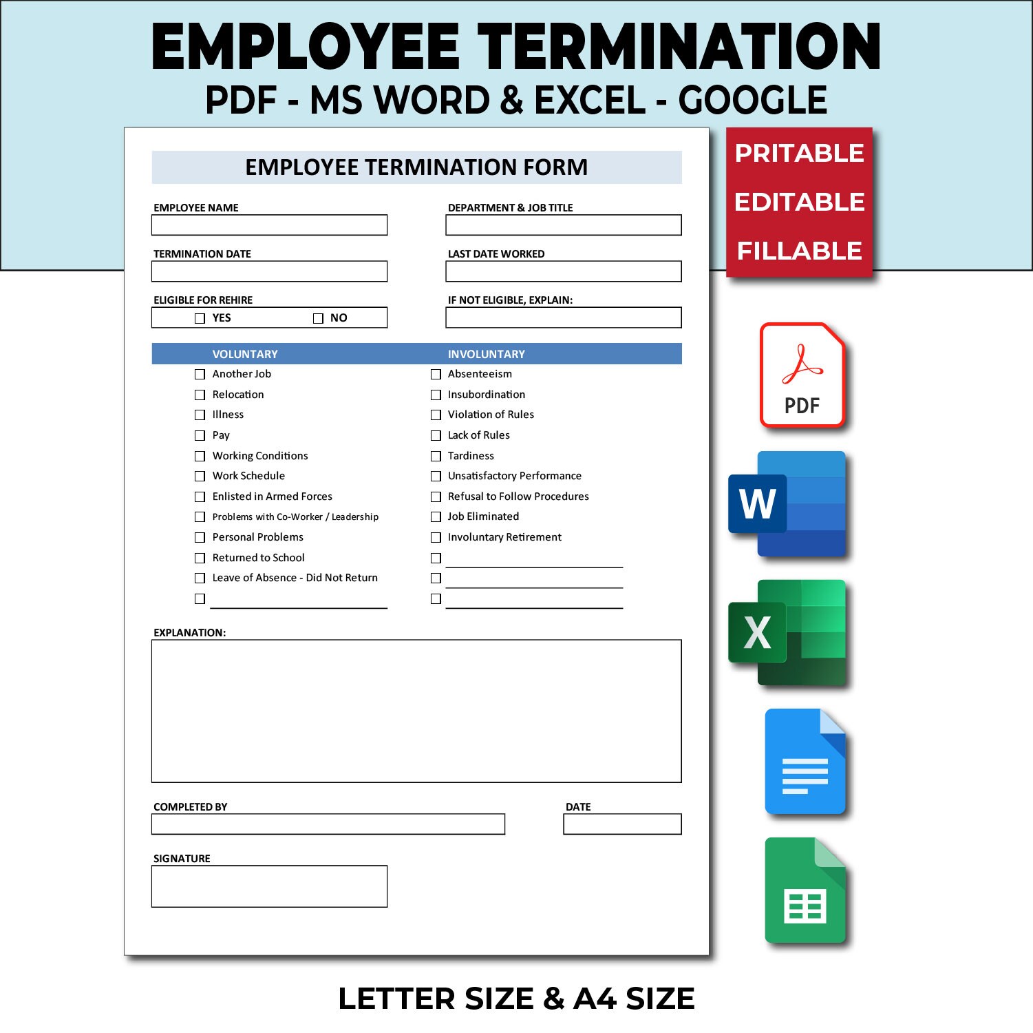 Employee Termination Form Template. Printable Employee Termination Form ...