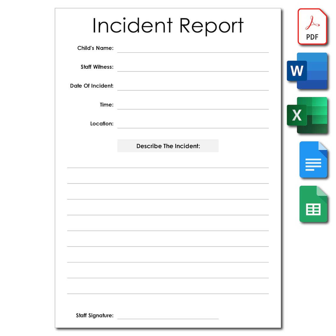 Incident Report Template Printable. Childcare Program Report. Incident ...