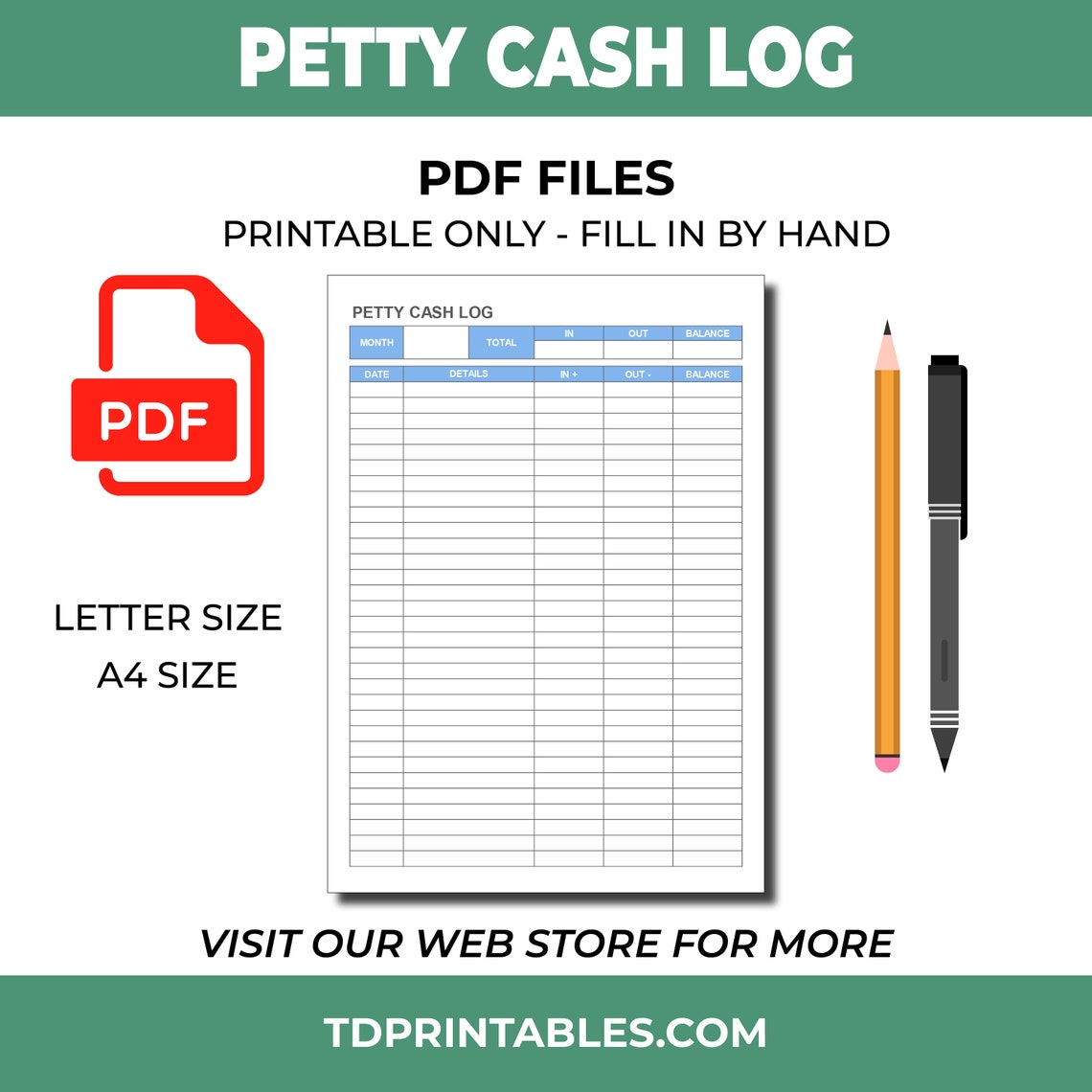 Petty Cash Record, Cash Log Template, Petty Expenses Tracker,small Cash ...