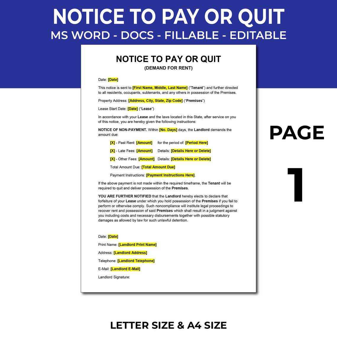 Eviction Notice Template, Rent Payment Reminder Letter, Notice to ...
