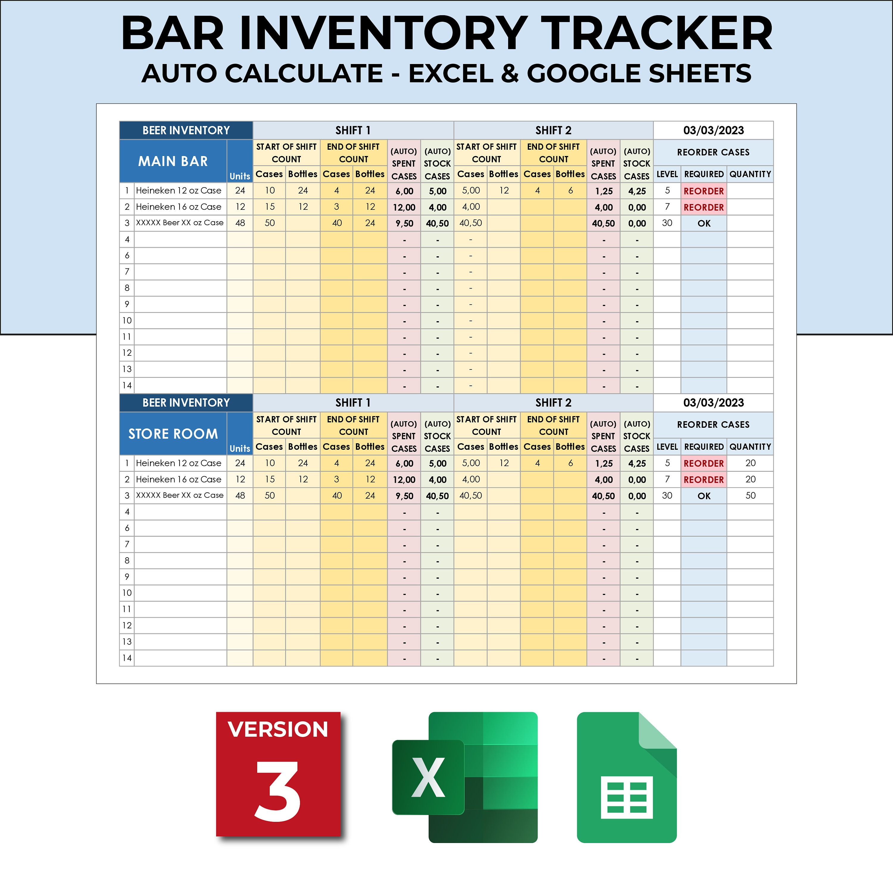 Bar & Restaurant Inventory Sheet: Beer, Liquor, Wine, Alcohol, Other ...