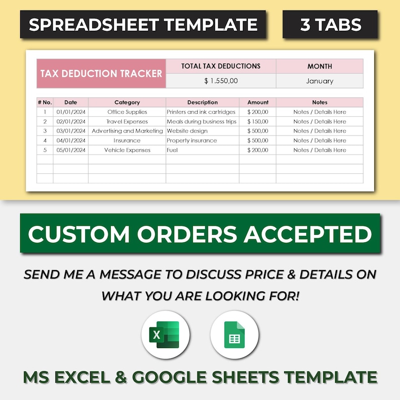 Expense Deduction Tax Tracker. Tax Deduction Tracker Excel Google ...