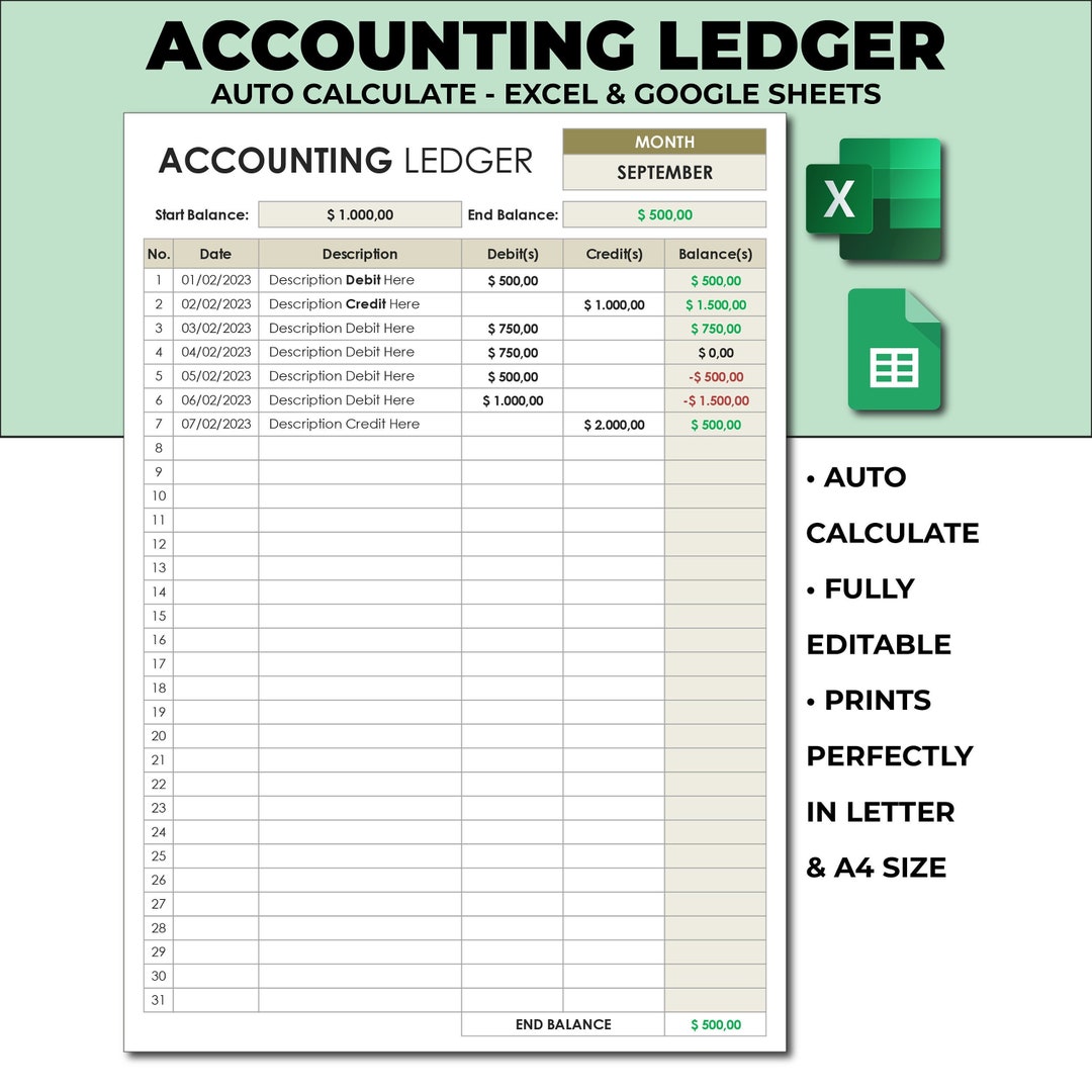 EXCEL Spreadsheet Template: Printable Accounting, Expense Tracker ...