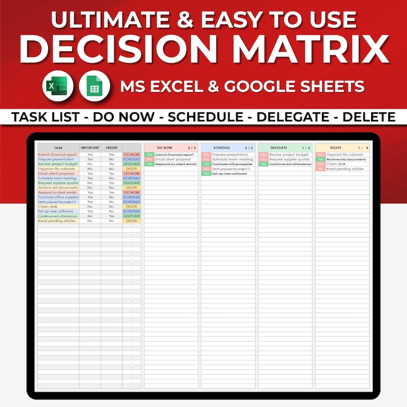 Decision Matrix Spreadsheet Template. Task Priority Tracker Sheets ...