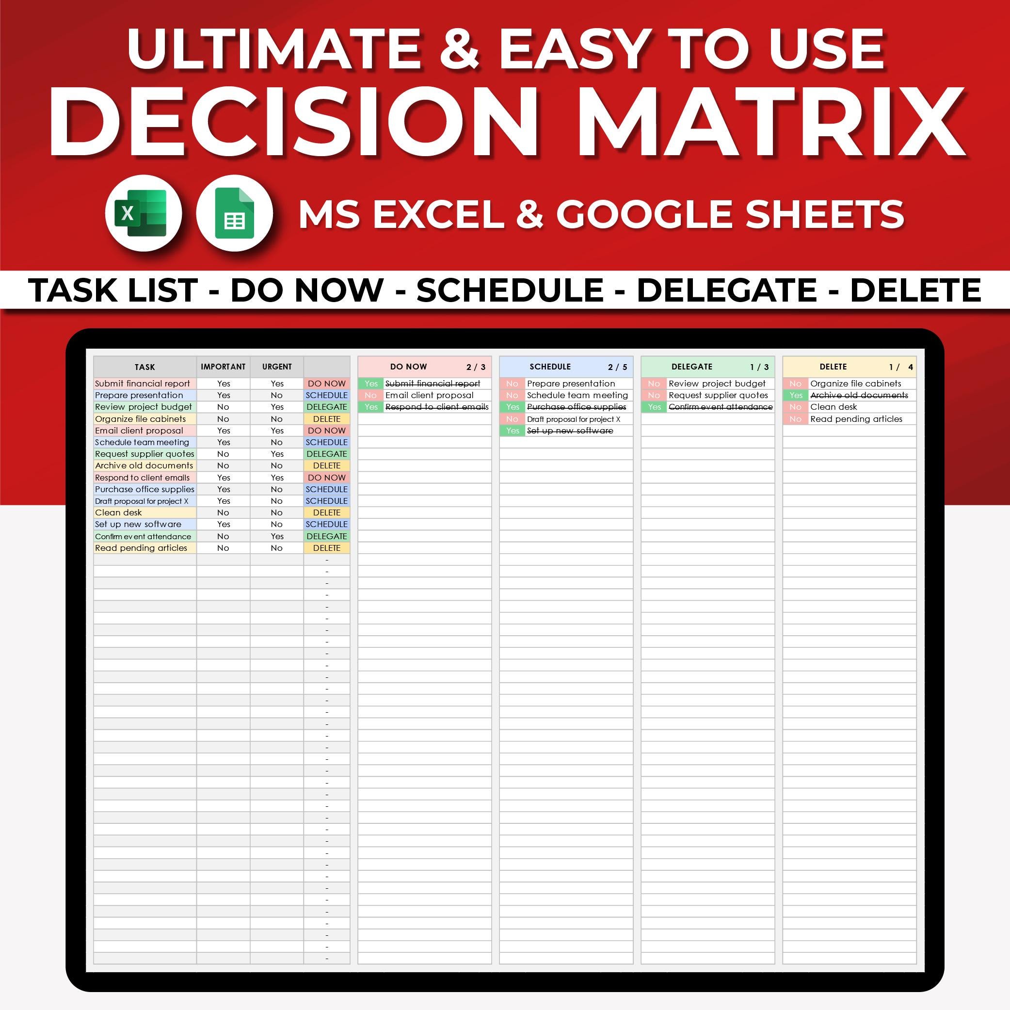 Decision Matrix Spreadsheet Template. Task Priority Tracker Sheets ...