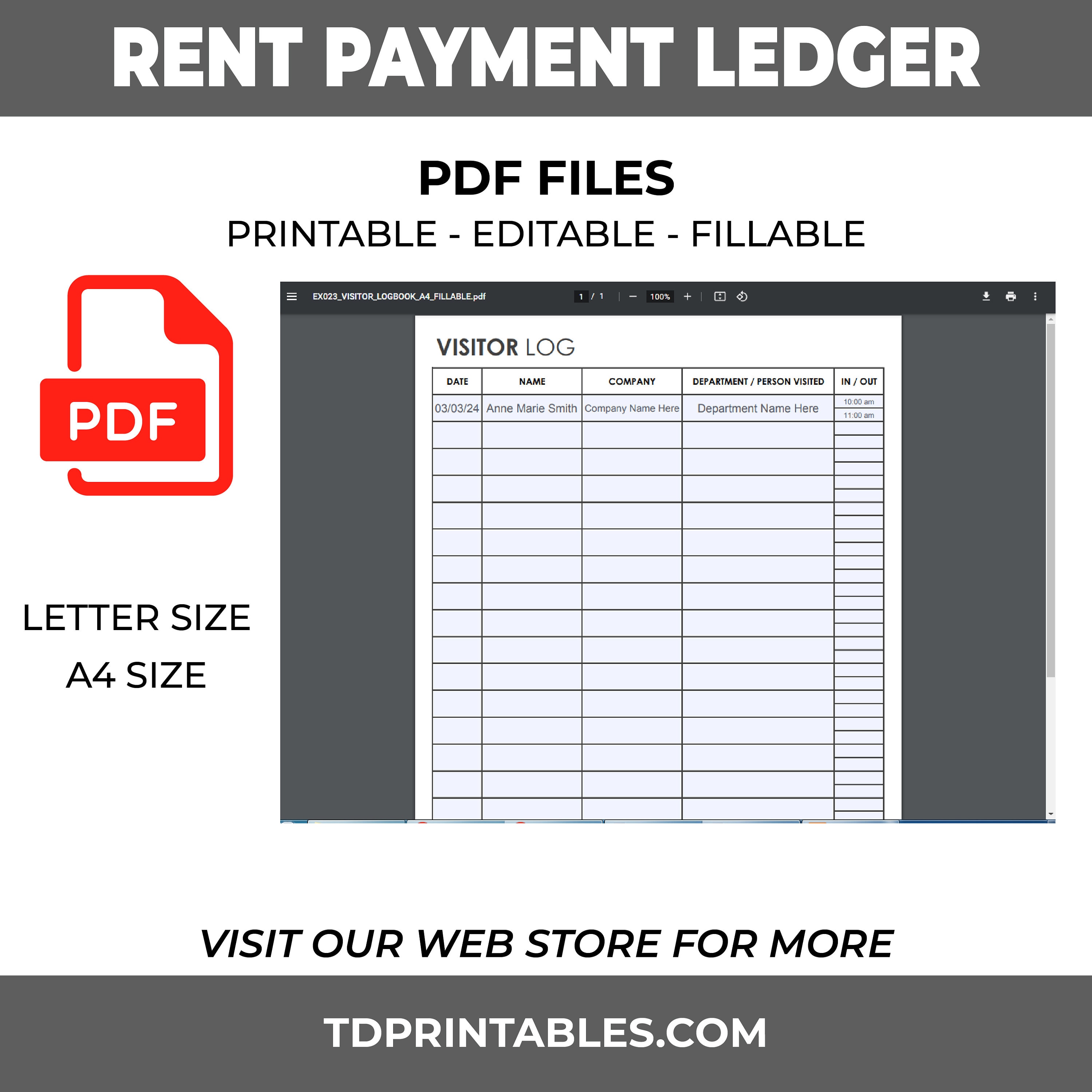 Editable & Printable Visitor Log. Visitor Sign in / Sign Out Sheet ...